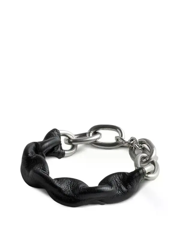 MAISON MARGIELA Leather-wrapped Chain-link Bracelet - Silver