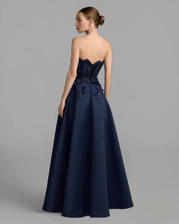 Mac Duggal Strapless Satin Floral Embellished Ball Gown