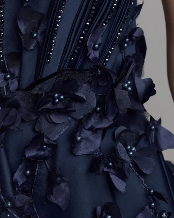 Mac Duggal Strapless Satin Floral Embellished Ball Gown
