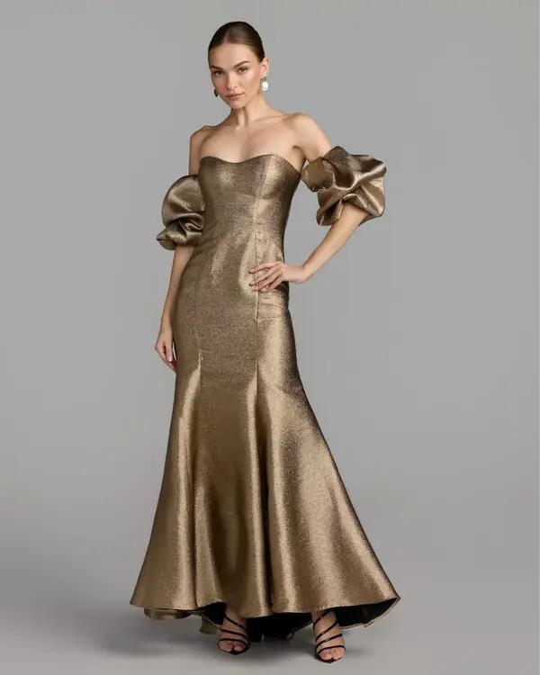 Mac Duggal Brocade Off The Shoulder Puff Sleeve Gown
