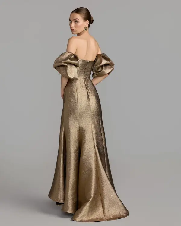 Mac Duggal Brocade Off The Shoulder Puff Sleeve Gown