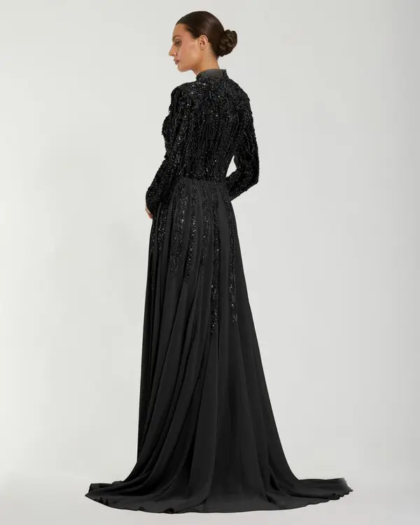 Mac Duggal Embellished Long Sleeve Gown With Slit