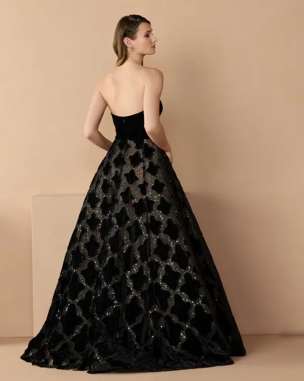 MAC DUGGAL COLLECTION Strapless Velvet Bodice Embellished Ball Gown