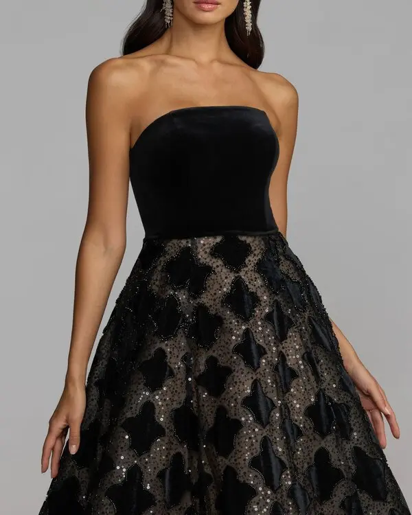 MAC DUGGAL COLLECTION Strapless Velvet Bodice Embellished Ball Gown
