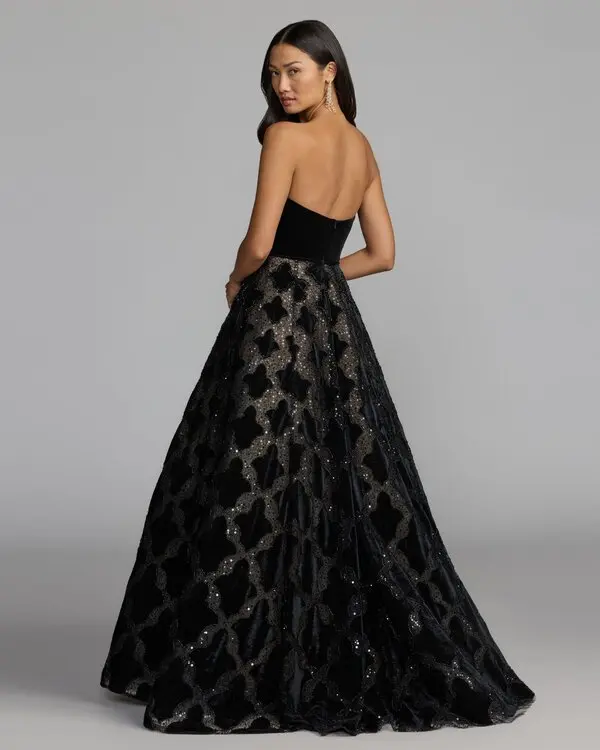 MAC DUGGAL COLLECTION Strapless Velvet Bodice Embellished Ball Gown