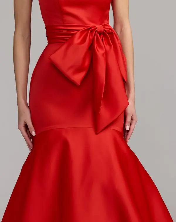 Mac Duggal Strapless Satin Mermaid Gown With Oversize Bow
