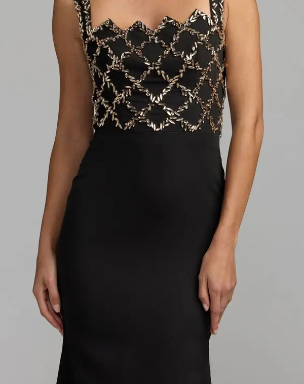 Mac Duggal Black Embellished Square Neck Column Gown