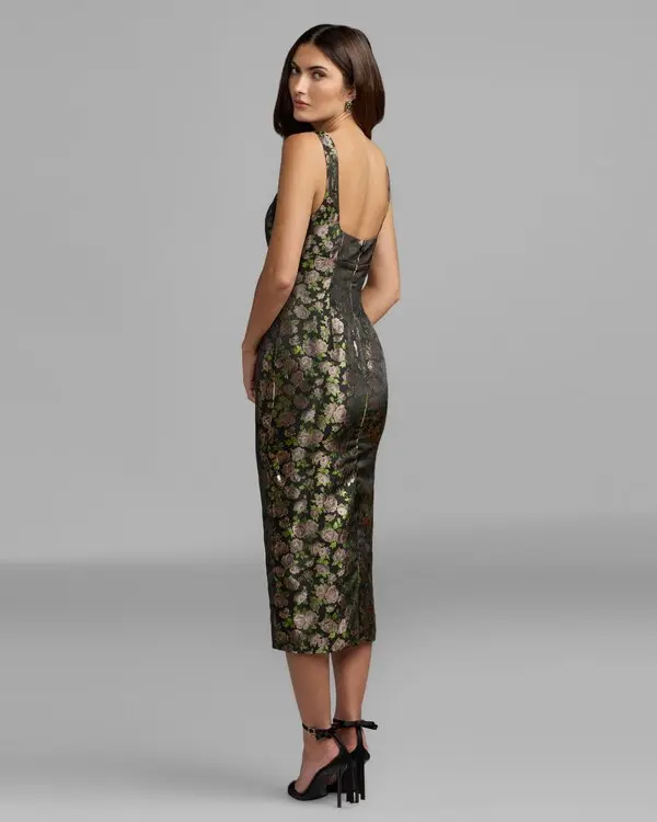 Mac Duggal Floral Brocade Midi Dress