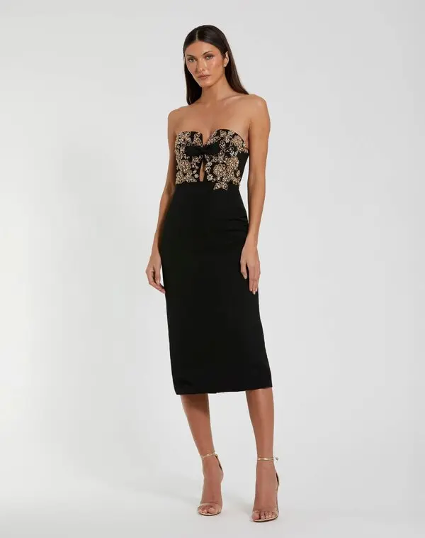 Mac Duggal Rhinestone Embellished Strapless Midi Dress