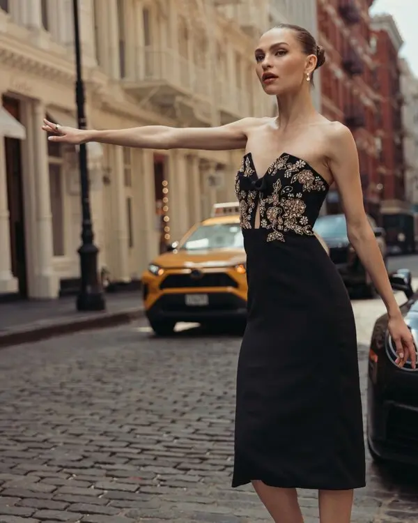 Mac Duggal Rhinestone Embellished Strapless Midi Dress