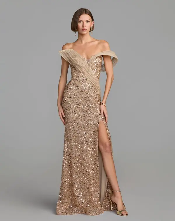 MAC DUGGAL COLLECTION Embellished Strapless Gown With Sculptural Drape