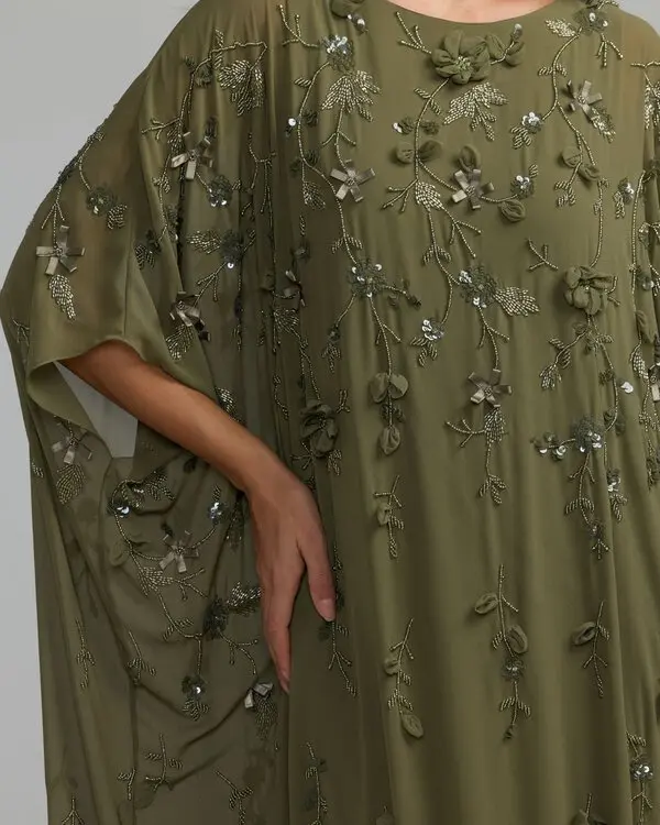 Mac Duggal Olive Floral Embellished Kaftan Gown