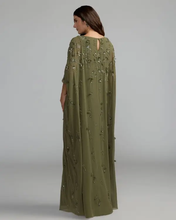 Mac Duggal Olive Floral Embellished Kaftan Gown