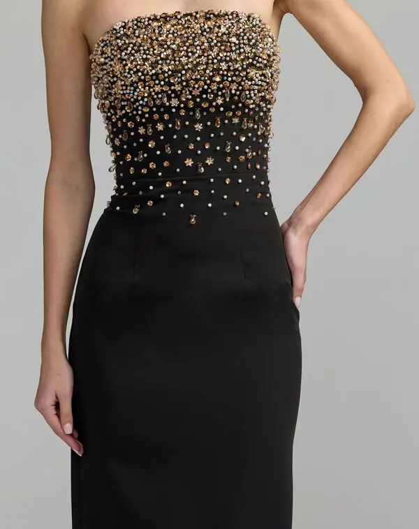Mac Duggal Beaded Strapless Crepe Midi Dress