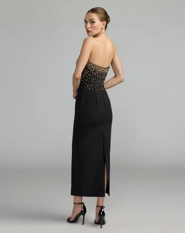 Mac Duggal Beaded Strapless Crepe Midi Dress