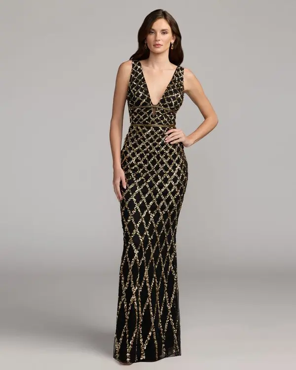 Mac Duggal Sequin Embellished Sleeveless Column Gown