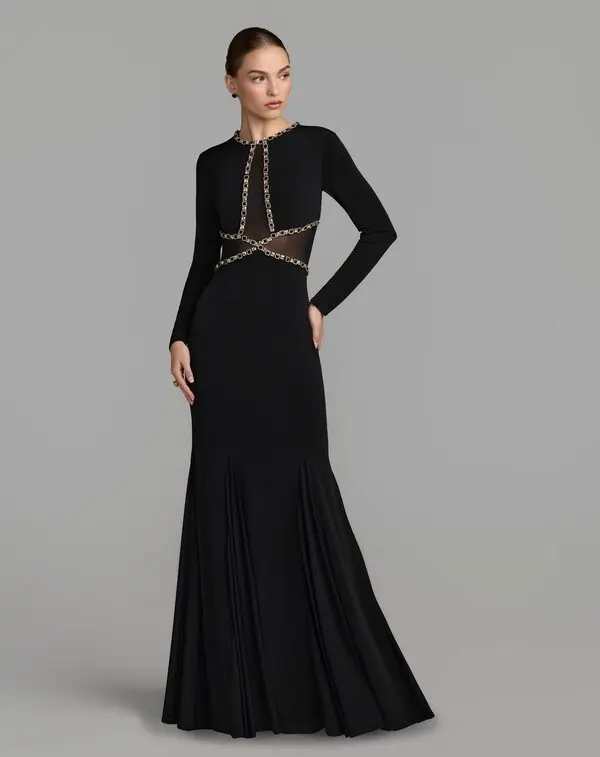 Mac Duggal Crystal Trim Illusion Mermaid Gown