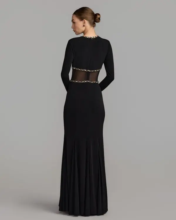Mac Duggal Crystal Trim Illusion Mermaid Gown