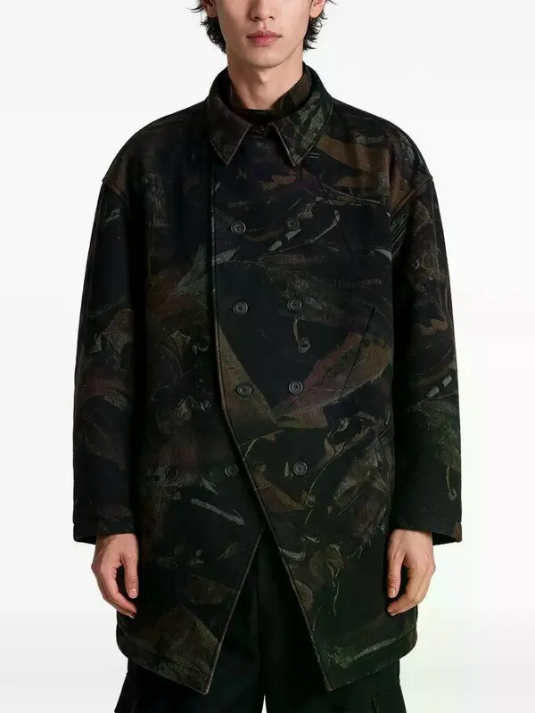 Yohji Yamamoto Abstract-pattern Double-breasted Coat