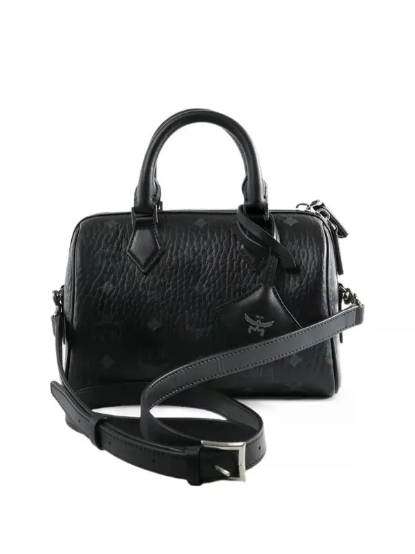 Mcm Small Ela Boston Visetos Monogram Canvas Tote Bag - Black
