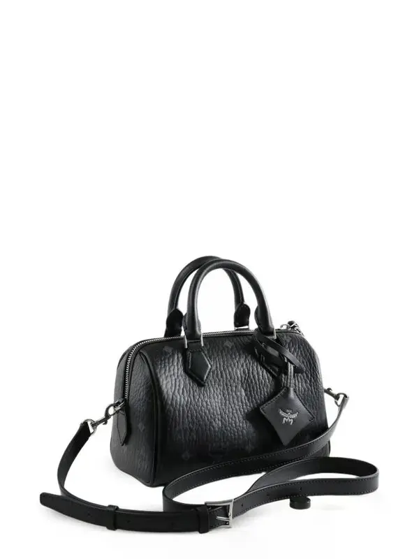 Mcm Small Ela Boston Visetos Monogram Canvas Tote Bag - Black
