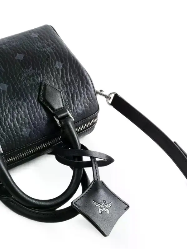 Mcm Small Ela Boston Visetos Monogram Canvas Tote Bag - Black