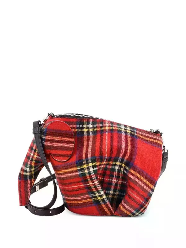 Loewe Elephant Tartan Wool And Leather Mini Crossbody Bag - Red