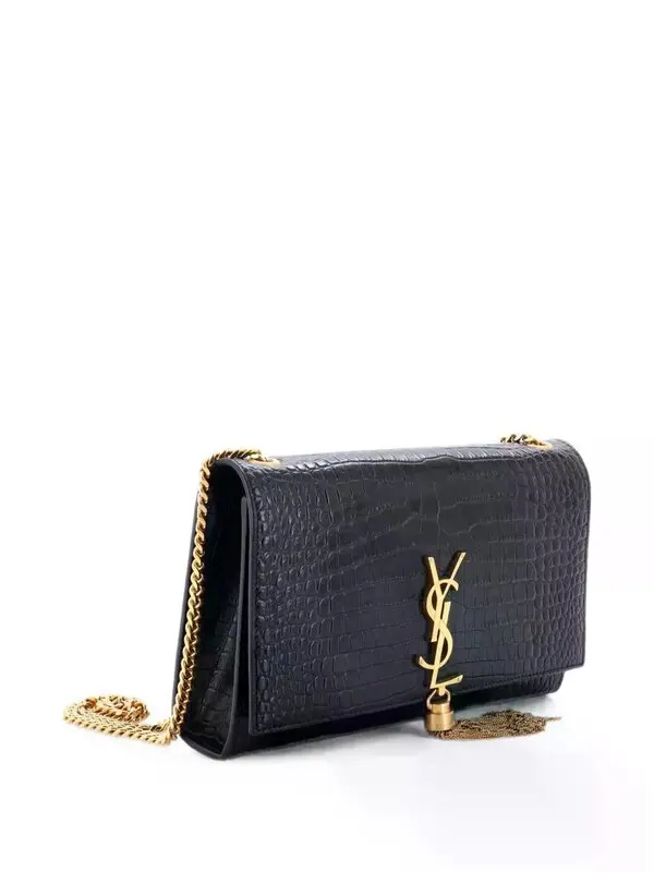 Saint Laurent Classic Monogram Tassel Crocodile Embossed Leather Medium Crossbody Bag