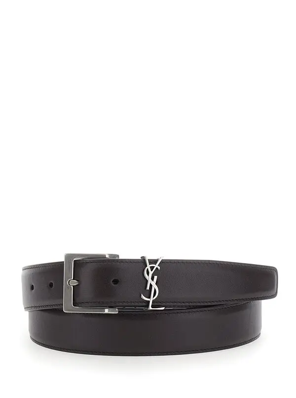 Saint Laurent Belt With Cassandre Plate On The Front And Adjustable Buckle In Leather For