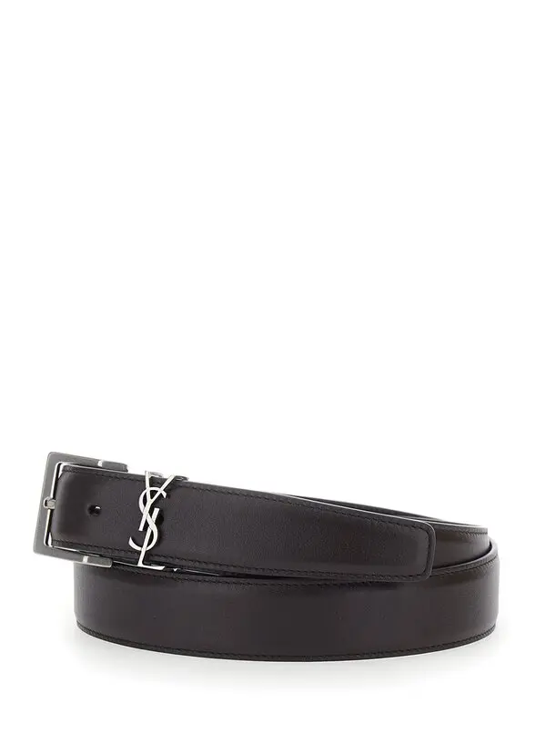 Saint Laurent Belt With Cassandre Plate On The Front And Adjustable Buckle In Leather For