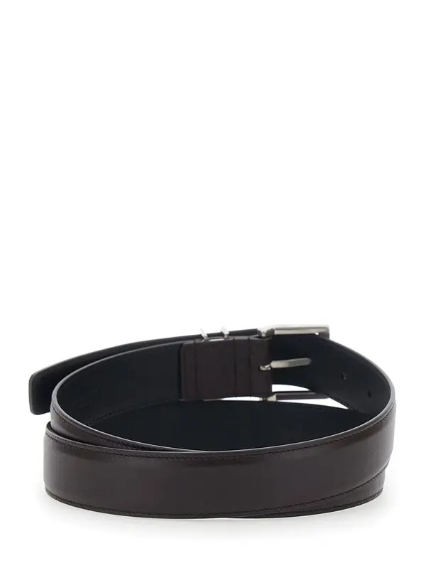 Saint Laurent Belt With Cassandre Plate On The Front And Adjustable Buckle In Leather For
