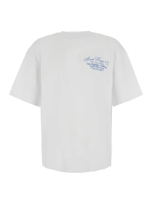 Amiri White Crew Neck T-shirt With Front And Back Print In Cotton For