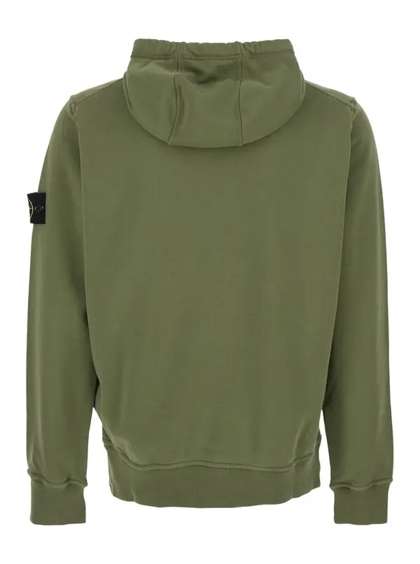 Stone Island Hoodie With Drawstring And Logo Patch On Sleeve In Cotton - Green