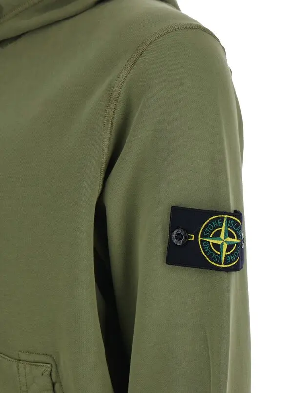 Stone Island Hoodie With Drawstring And Logo Patch On Sleeve In Cotton - Green
