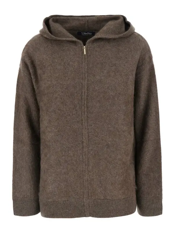 Max Mara S Brown Hooded Sweatshirt With Front Zip Closure In Wool For - Multicolor