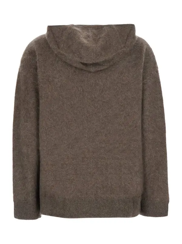 Max Mara S Brown Hooded Sweatshirt With Front Zip Closure In Wool For - Multicolor