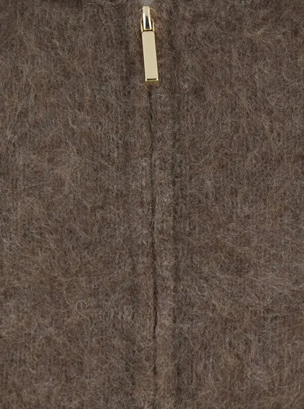 Max Mara S Brown Hooded Sweatshirt With Front Zip Closure In Wool For