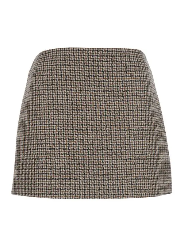 P.a.r.o.s.h Beige Miniskirt With All-over Check Motif In Wool For - Multicolor