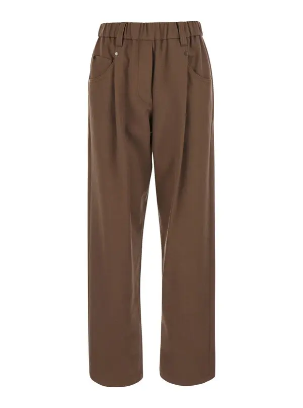 Brunello Cucinelli Brown Pants With Elasticated Waist And Monile On The Back In Stretch Cotton For - Multicolor
