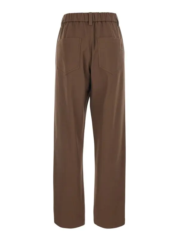 Brunello Cucinelli Brown Pants With Elasticated Waist And Monile On The Back In Stretch Cotton For - Multicolor
