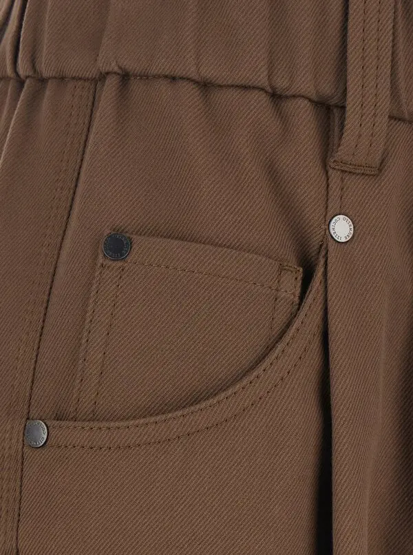 Brunello Cucinelli Brown Pants With Elasticated Waist And Monile On The Back In Stretch Cotton For - Multicolor