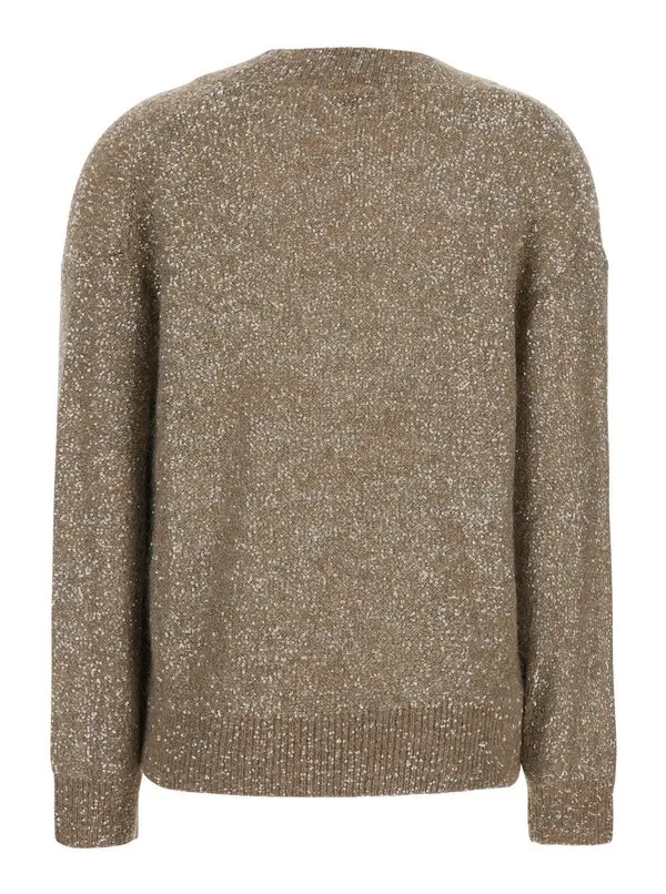 Brunello Cucinelli Beige V-neck Sweater With Knit Design In Blend Wool For - Multicolor