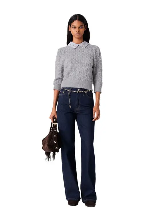 Maje Removable Poplin Collar Sweater