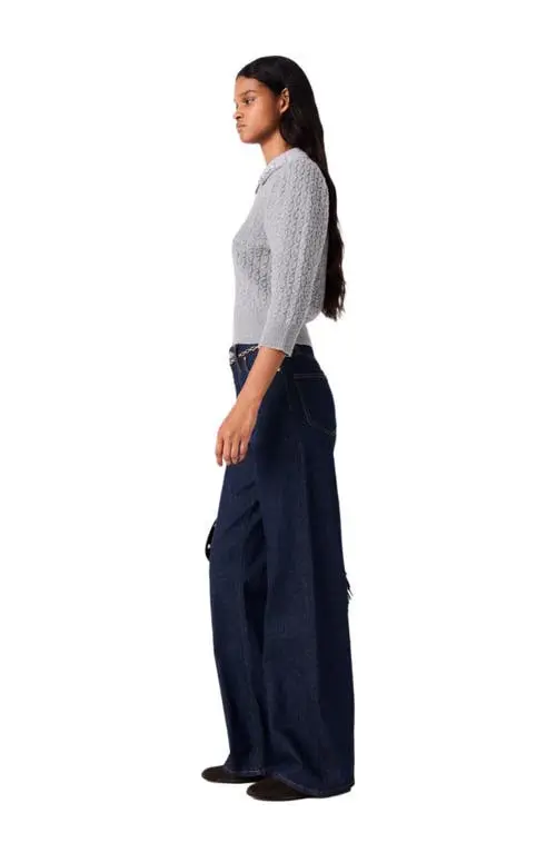 Maje Removable Poplin Collar Sweater