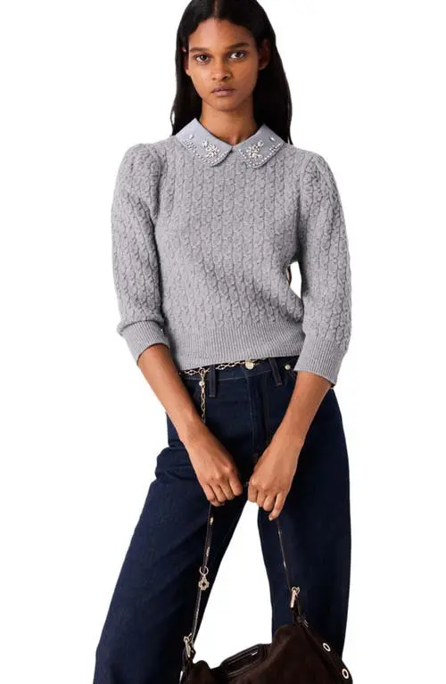 Maje Removable Poplin Collar Sweater