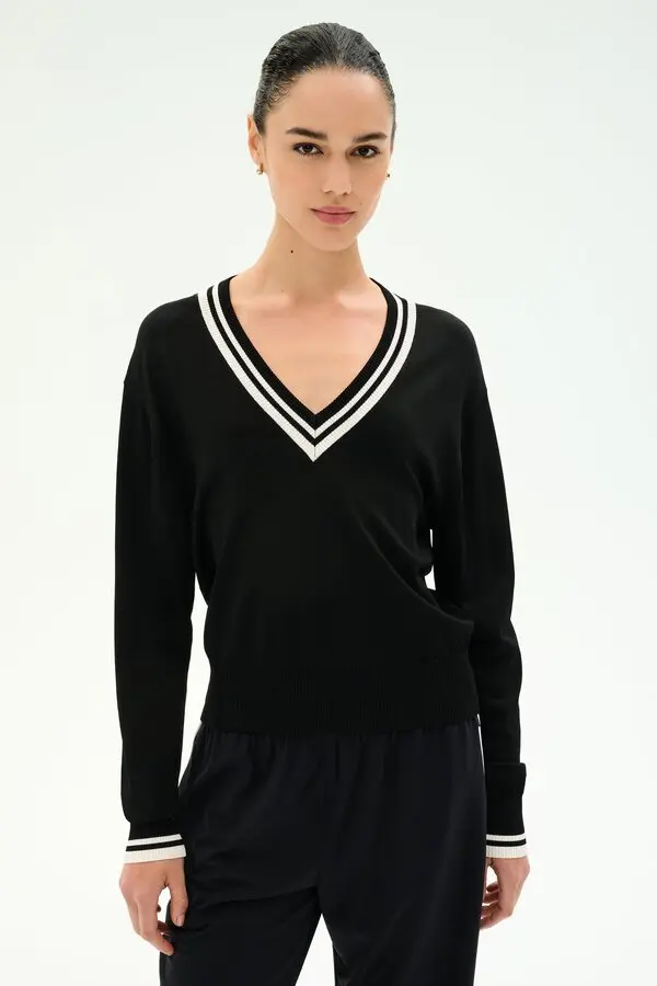 Splits59 Jemma Knit V Neck - Black/white