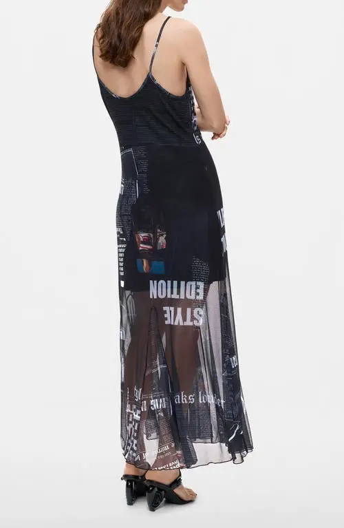 Desigual Graphic Mesh Maxi Slipdress