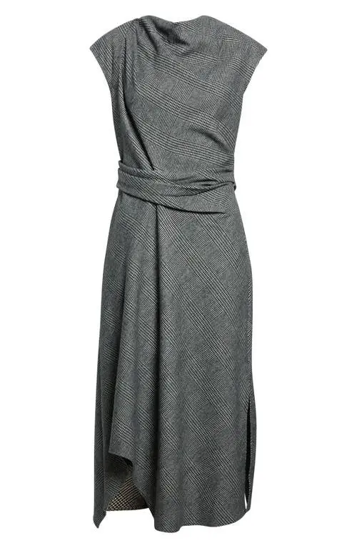 REISS Clara Glen Plaid Asymmetric Hem Wool Blend Dress - Grey