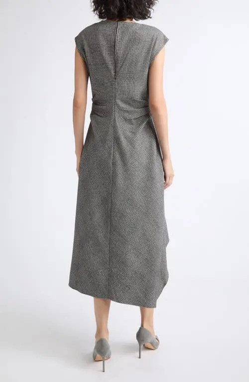 REISS Clara Glen Plaid Asymmetric Hem Wool Blend Dress