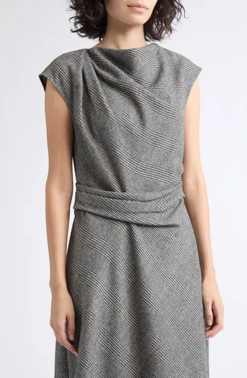 REISS Clara Glen Plaid Asymmetric Hem Wool Blend Dress